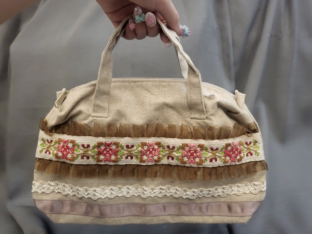 Embroidered Mini Cream Bag, Women's Fashion, Bags & Wallets, Tote Bags ...