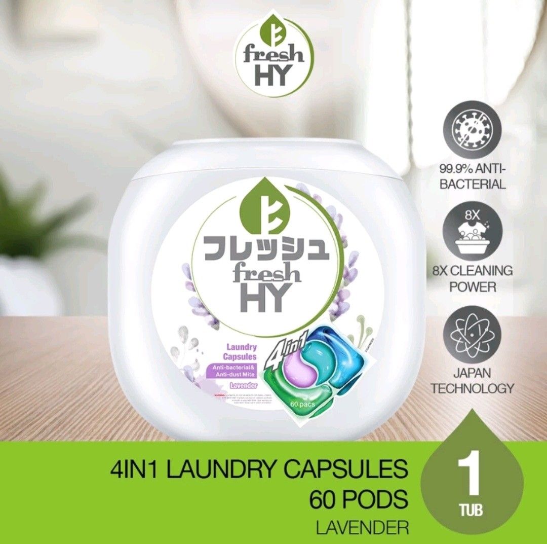 Fresh HY 4IN1 Laundry Capsules 60 Pods, Lavender, Furniture & Home ...