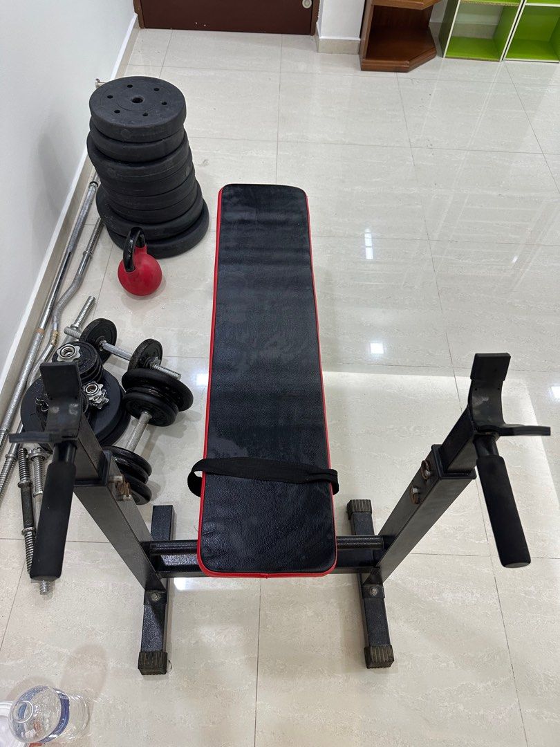 Full gym set with bench, weights and dumbbell, Sports Equipment ...