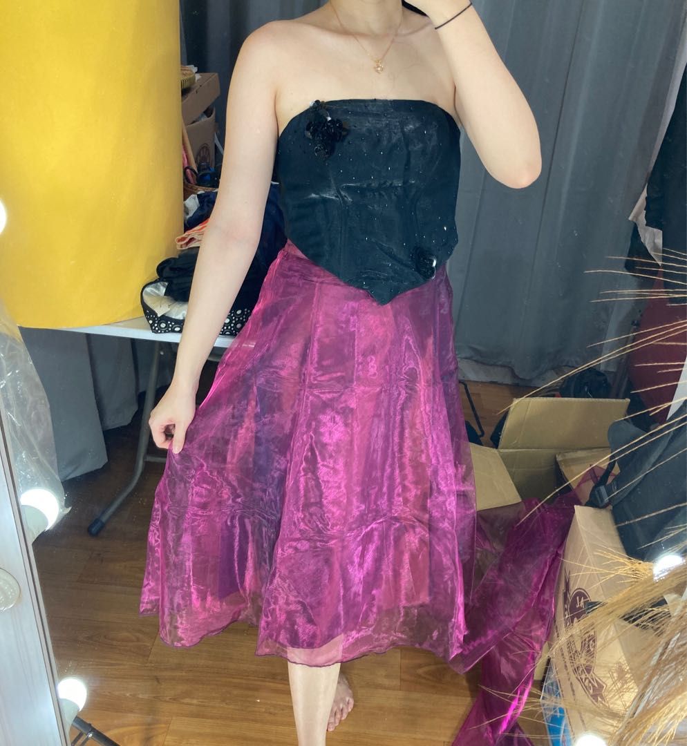 Gaun Pesta Kemben Bustier Rok Ungu Hitam, Fesyen Wanita, Pakaian Wanita ...