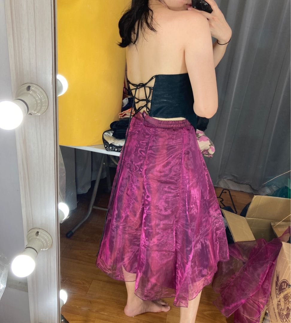 Gaun Pesta Kemben Bustier Rok Ungu Hitam, Fesyen Wanita, Pakaian Wanita ...