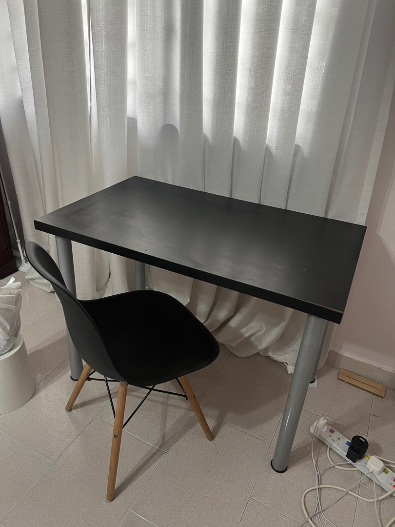 Ikea black table and chair, Furniture & Home Living, Furniture, Tables ...