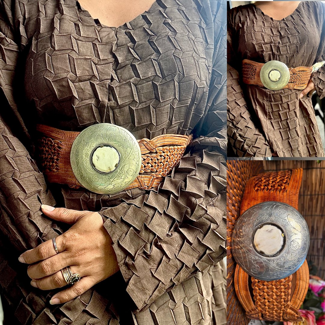 INTERLACE , Vintage GENUINE LEATHER (thic ) with SEMI PRECIOUSES STONE ...