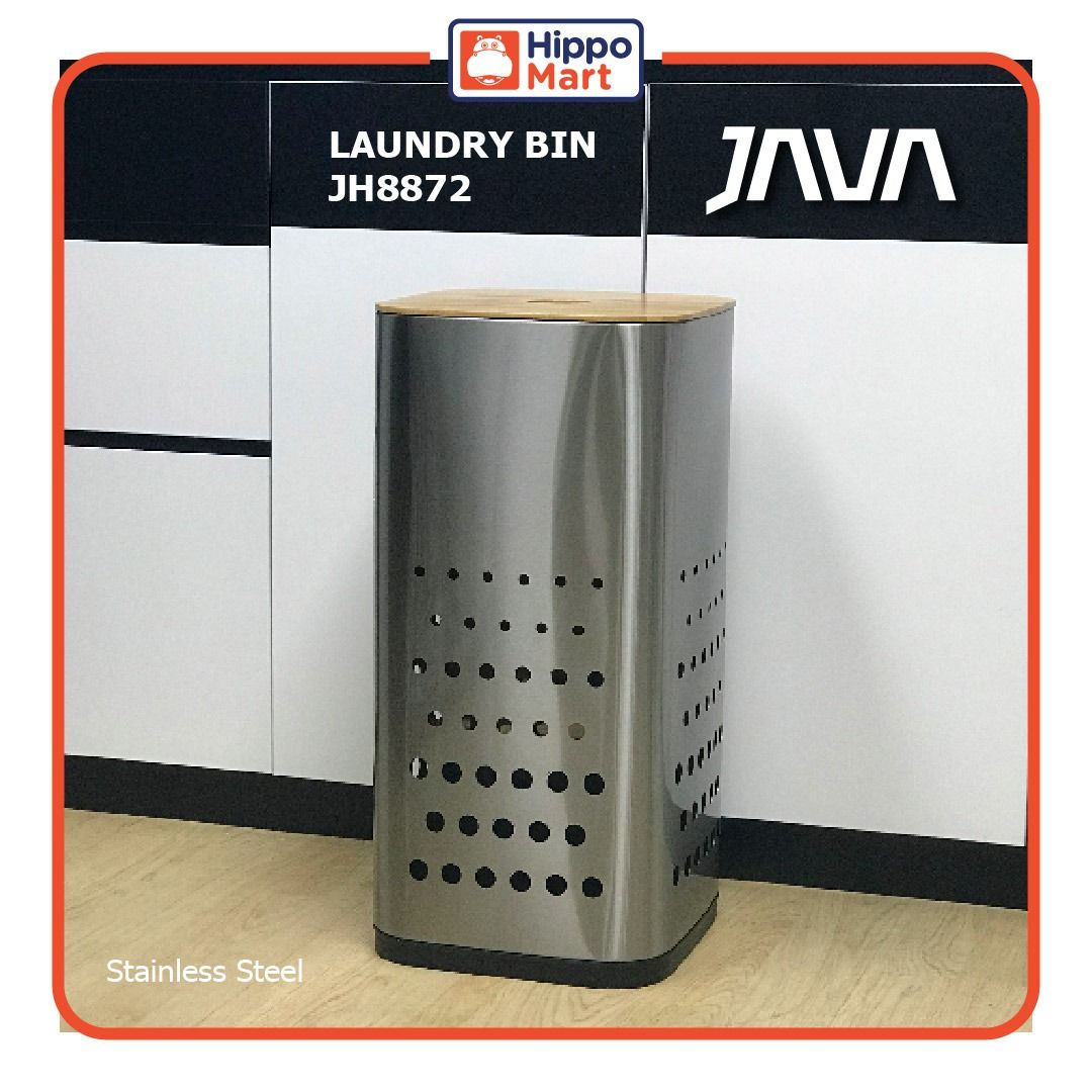 JAVA, JH8872, 50L, Laundry Bin, Stainless Steel, Laundry Basket ...