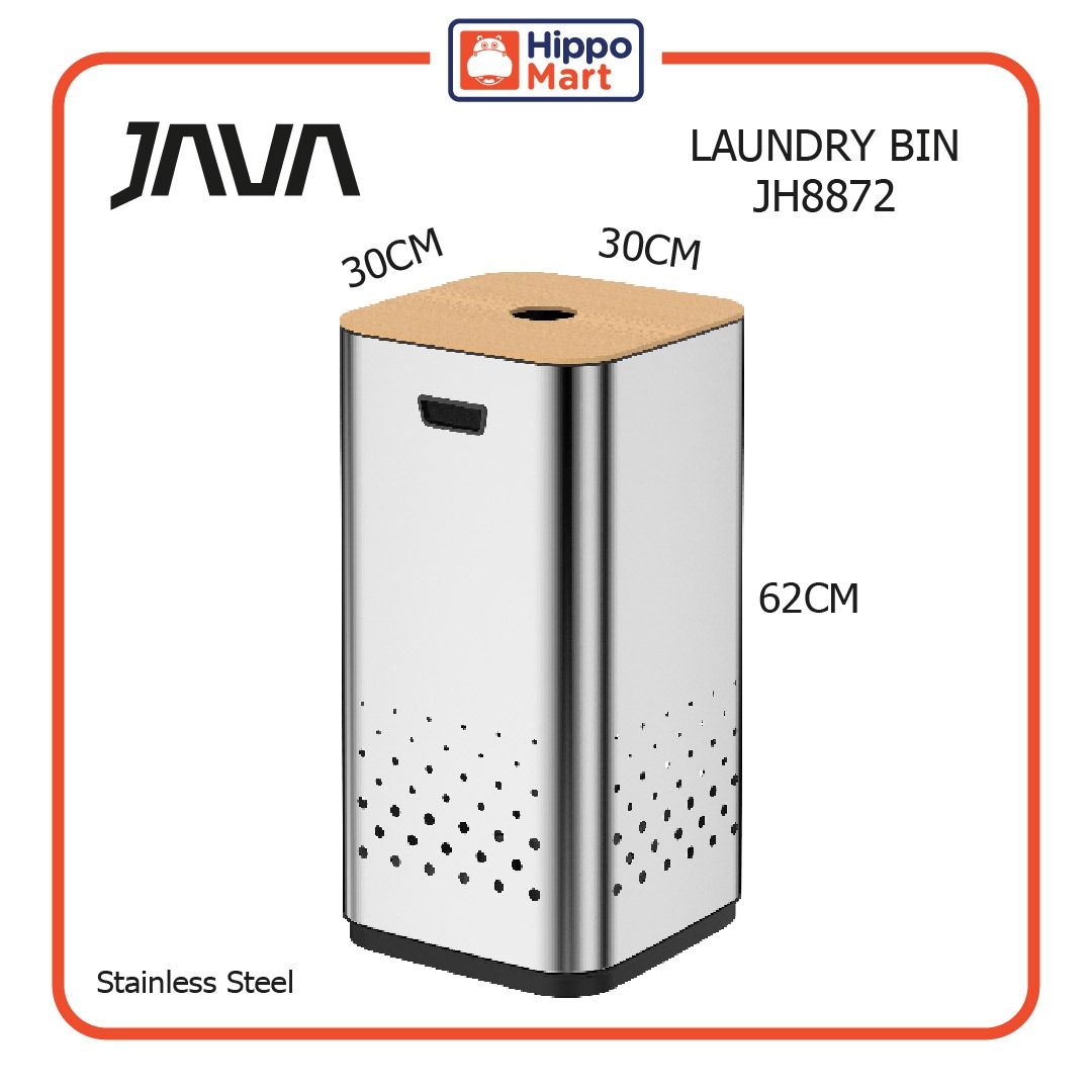 JAVA, JH8872, 50L, Laundry Bin, Stainless Steel, Laundry Basket ...