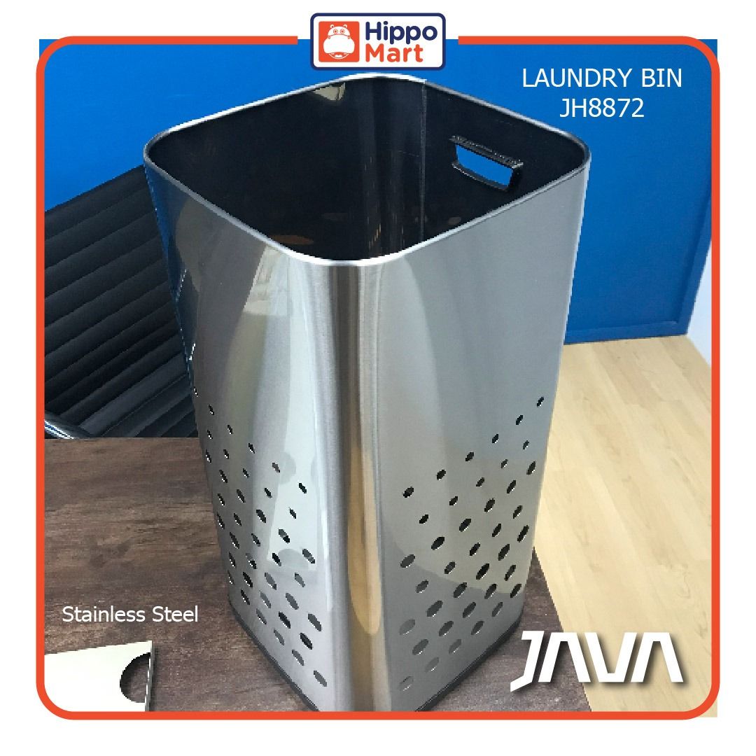 JAVA, JH8872, 50L, Laundry Bin, Stainless Steel, Laundry Basket ...
