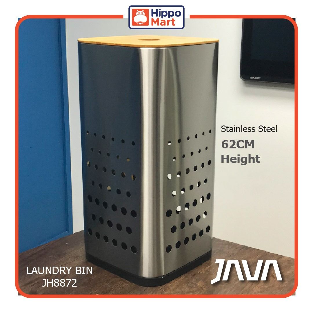 JAVA, JH8872, 50L, Laundry Bin, Stainless Steel, Laundry Basket ...