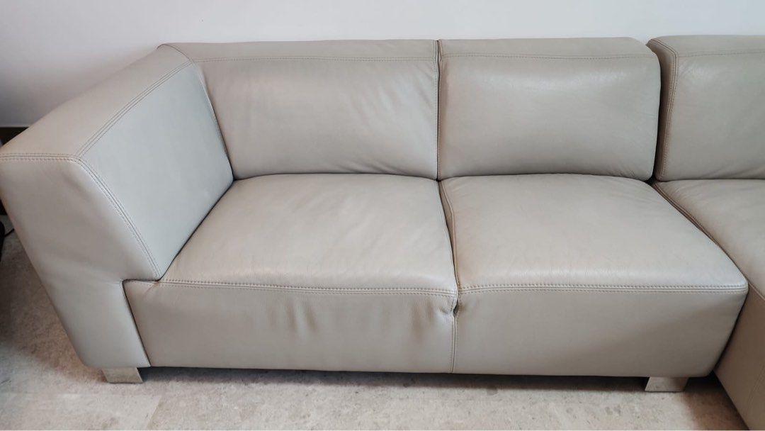 Japandi Domo Italia Leather L Shape Sofa, Furniture & Home Living ...