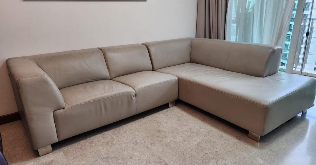 Japandi Domo Italia Leather L Shape Sofa, Furniture & Home Living ...