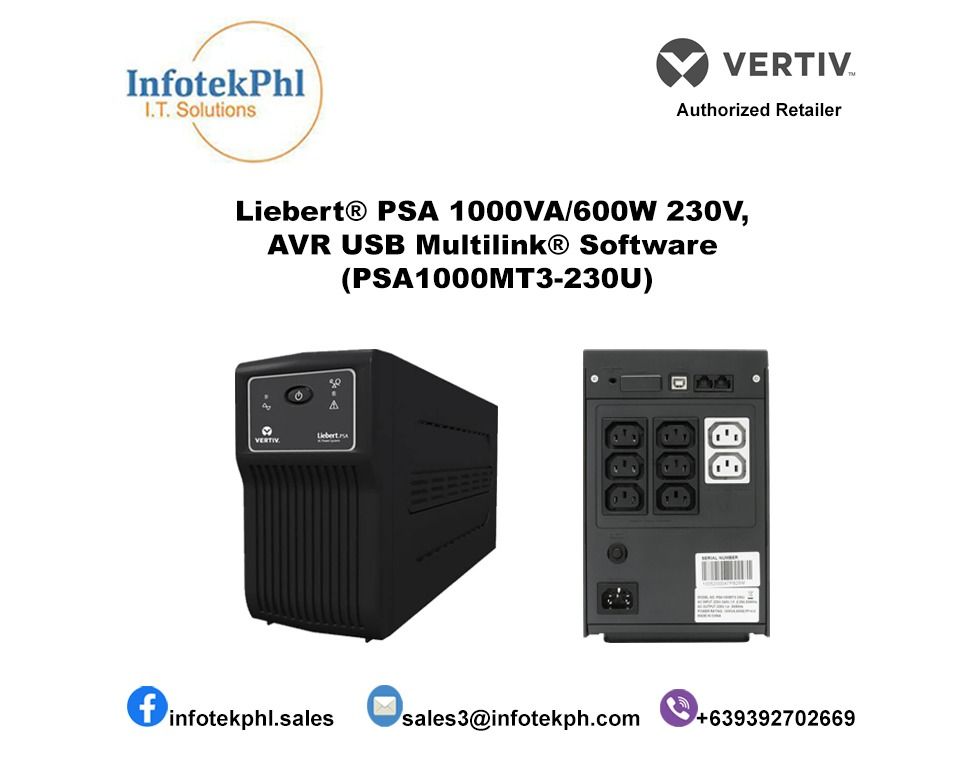 UPS Vertiv Liebert® PSA 1000VA/600W 230V, AVR USB Multilink® Software (PSA1000MT3-230U ...