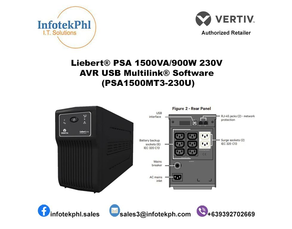 UPS Vertiv Liebert® PSA 1500VA/900W 230V AVR USB Multilink® Software (PSA1500MT3-230U ...