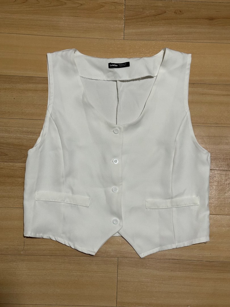 Lovito White Vest Top Medium, Women's Fashion, Tops, Sleeveless on Carousell