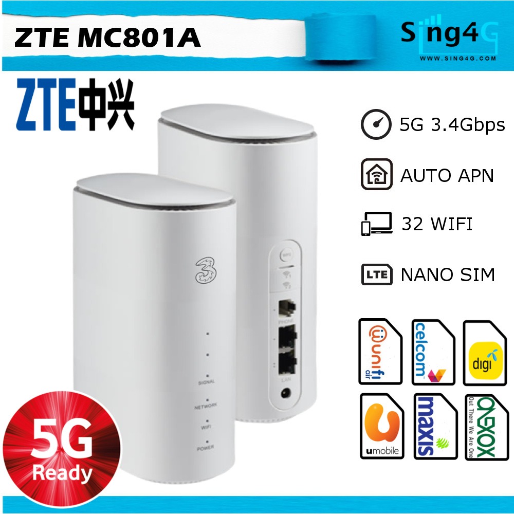 (Malaysia Stock) 5G 3.4Gbps Sim Router ZTE MC801A Support all Sim ...