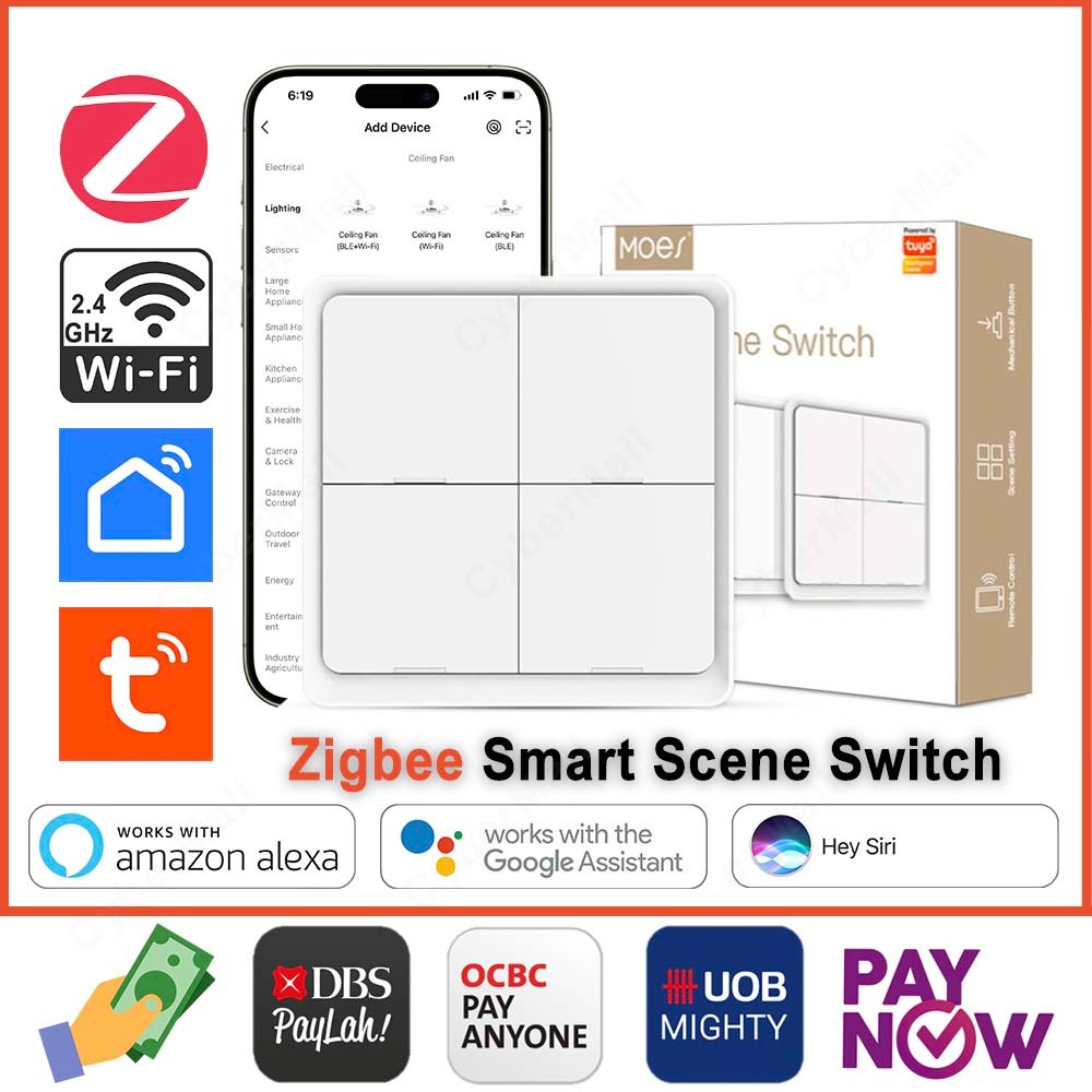 MOES Tuya ZigBee Wireless 12 Scene Switch Push Button Controller Battery Powered Automation ...