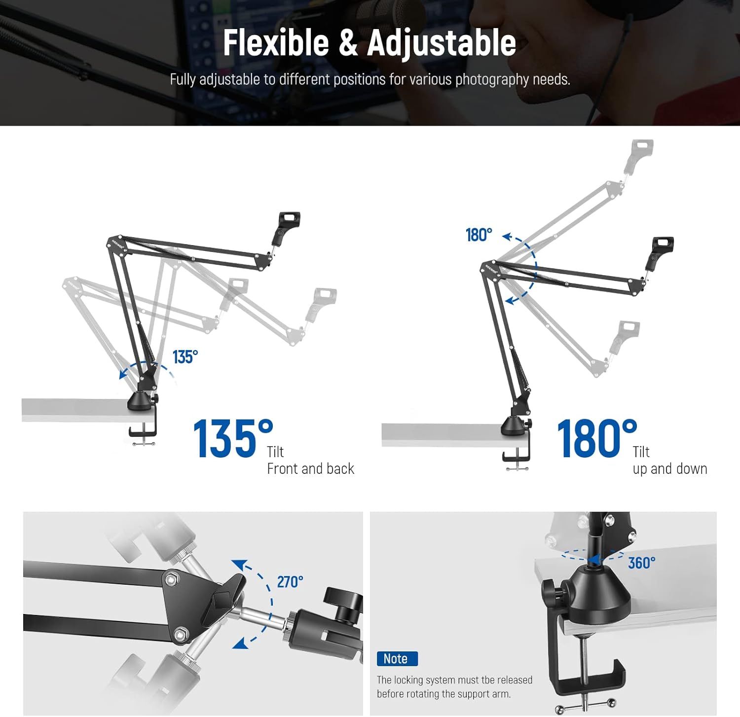 NEEWER Microphone Arm Stand, Suspension Boom Scissor Mic Arm Stand with ...