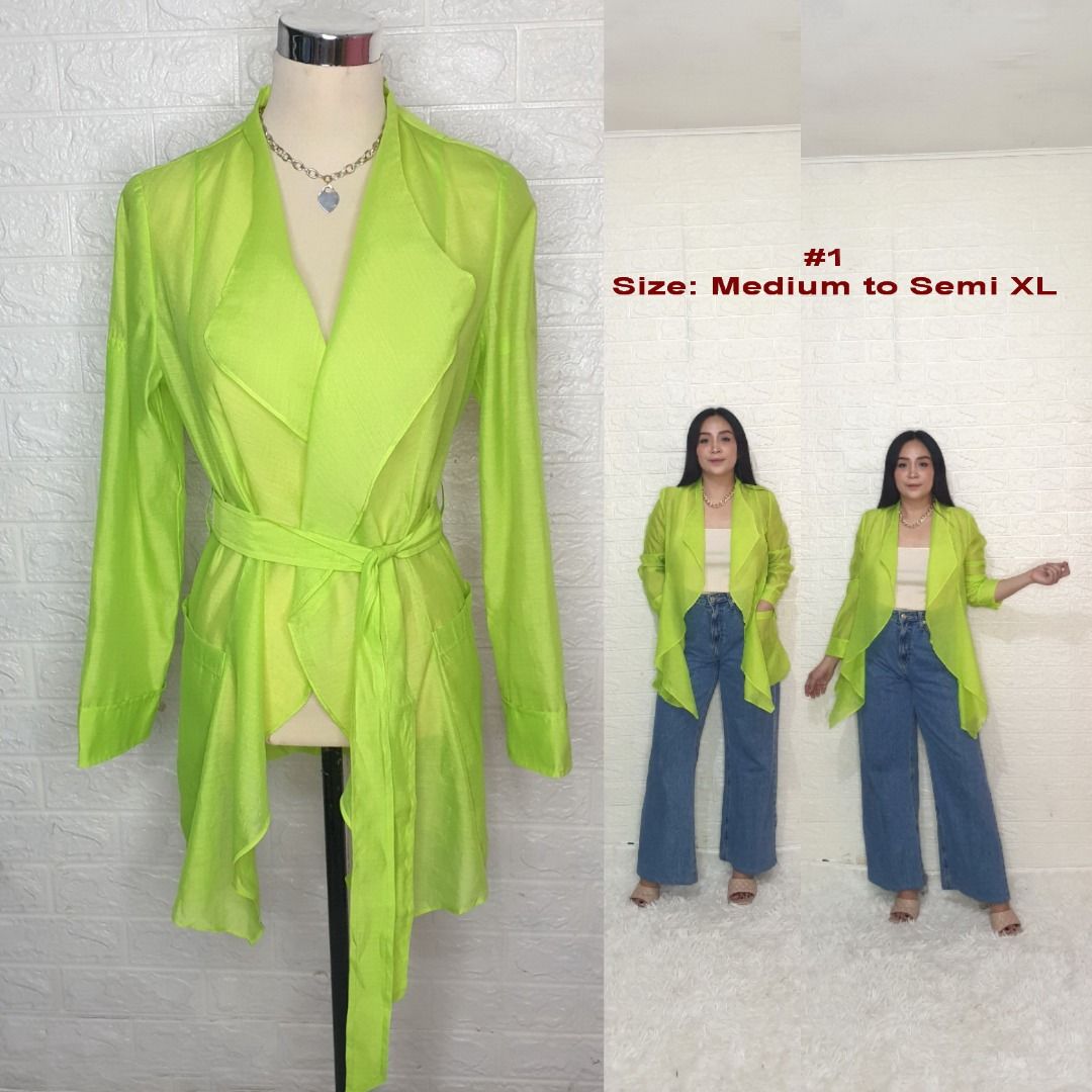 Neon Green Statement Sheer Coat with Bealt And Oversized Pockets, Women ...