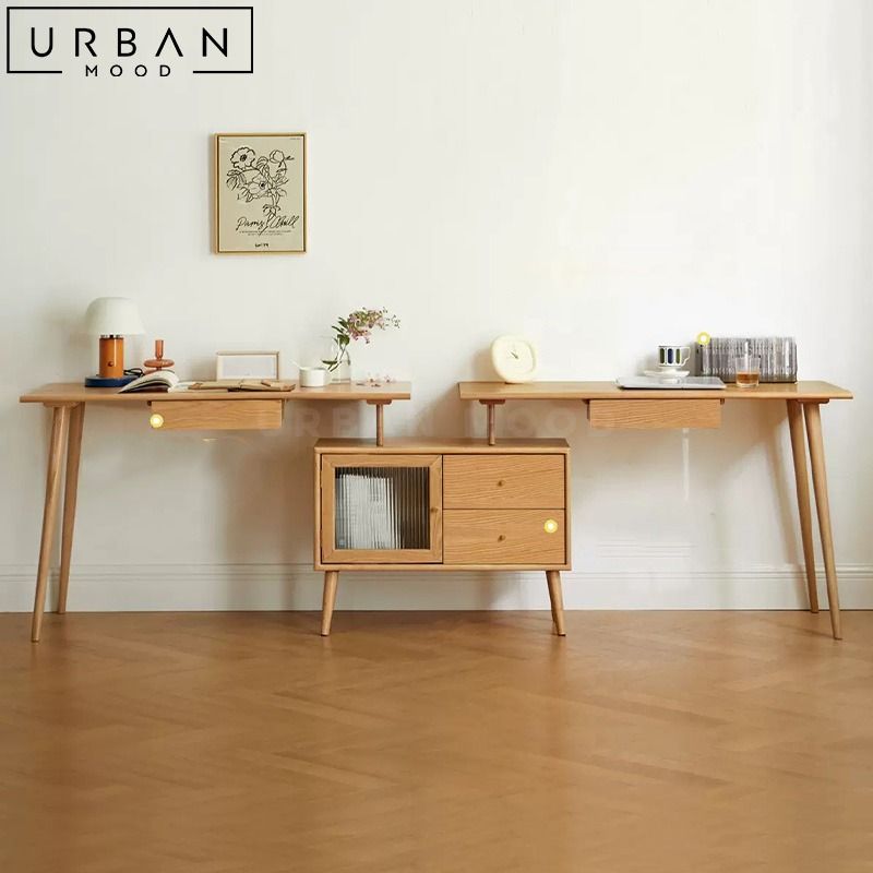 NEZIO Japandi Solid Wood Study Table, Furniture & Home Living ...