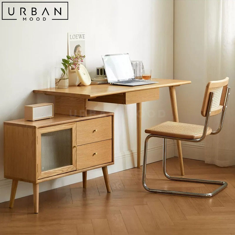 NEZIO Japandi Solid Wood Study Table, Furniture & Home Living ...