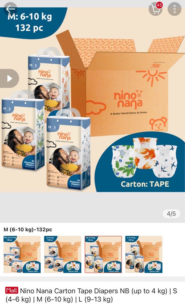 nino nana carton tape diapers M, Babies & Kids, Bathing & Changing ...