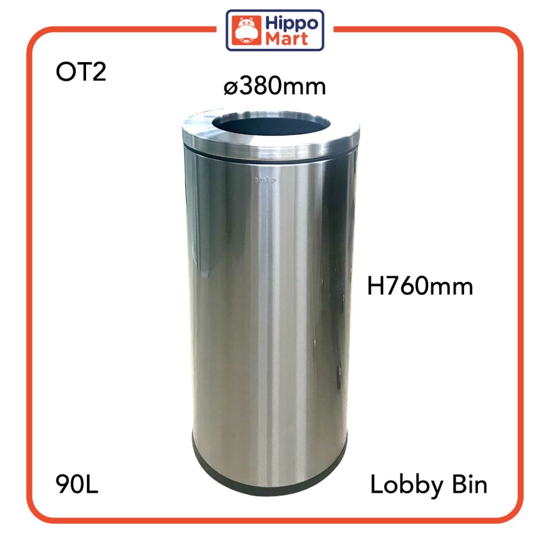 OT2 Lobby Bin, 90L, Silver, Black, Lobby Bin, Open Top Bin, Garbage Bin ...