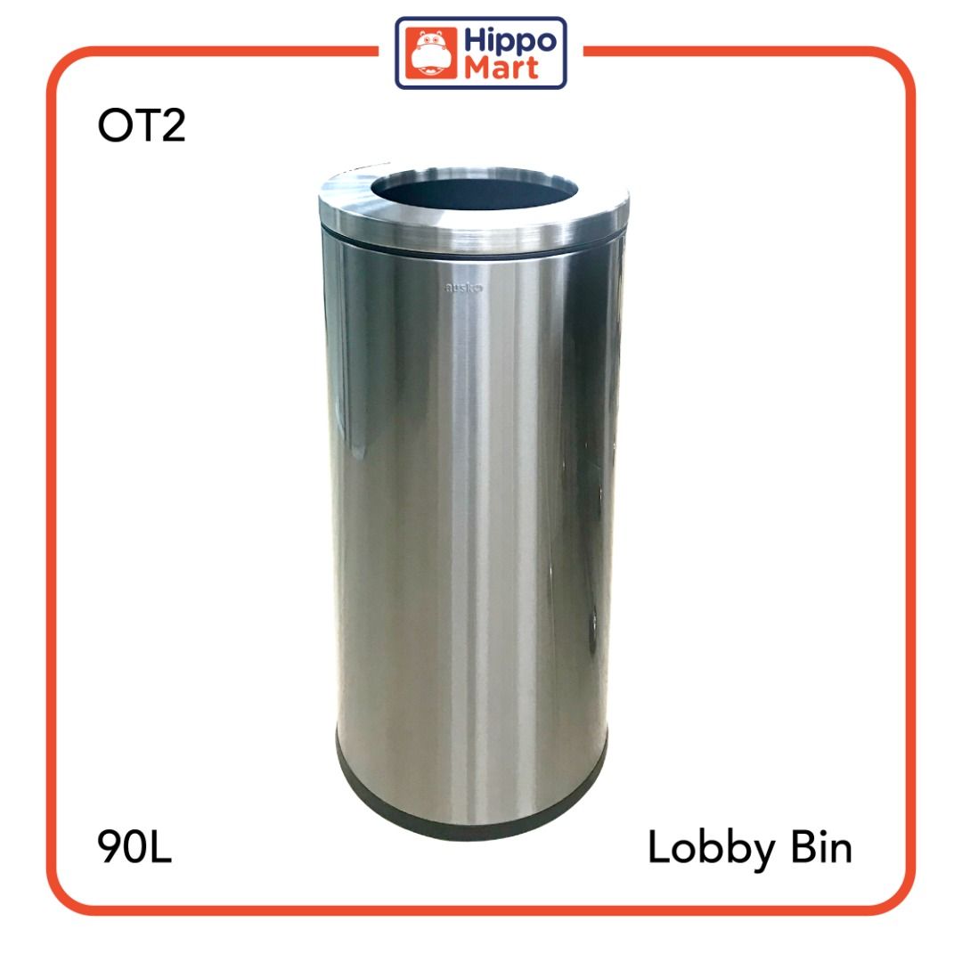 OT2 Lobby Bin, 90L, Silver, Black, Lobby Bin, Open Top Bin, Garbage Bin ...