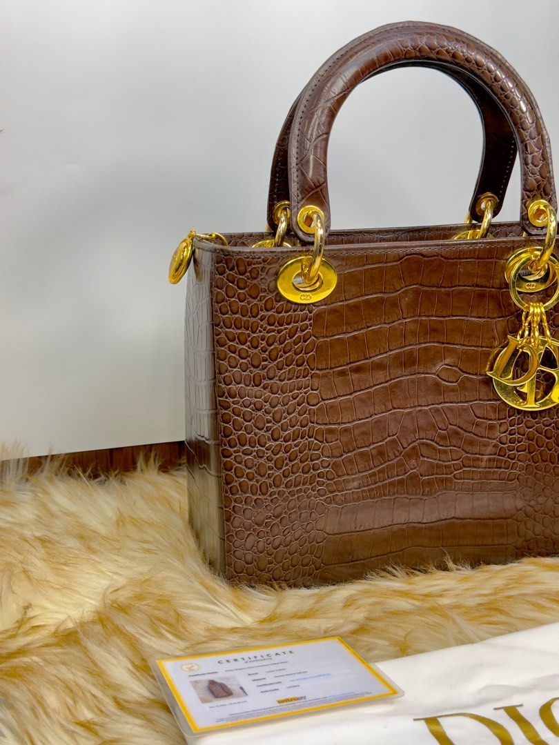 RARE LADY DIOR CROC 24CM ( GHW )caramel brown, Luxury, Bags & Wallets ...
