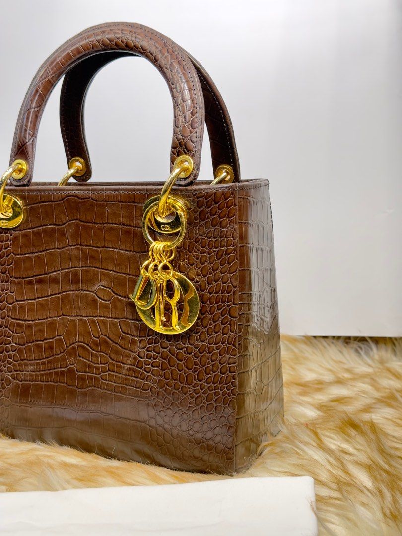RARE LADY DIOR CROC 24CM ( GHW )caramel brown, Luxury, Bags & Wallets ...