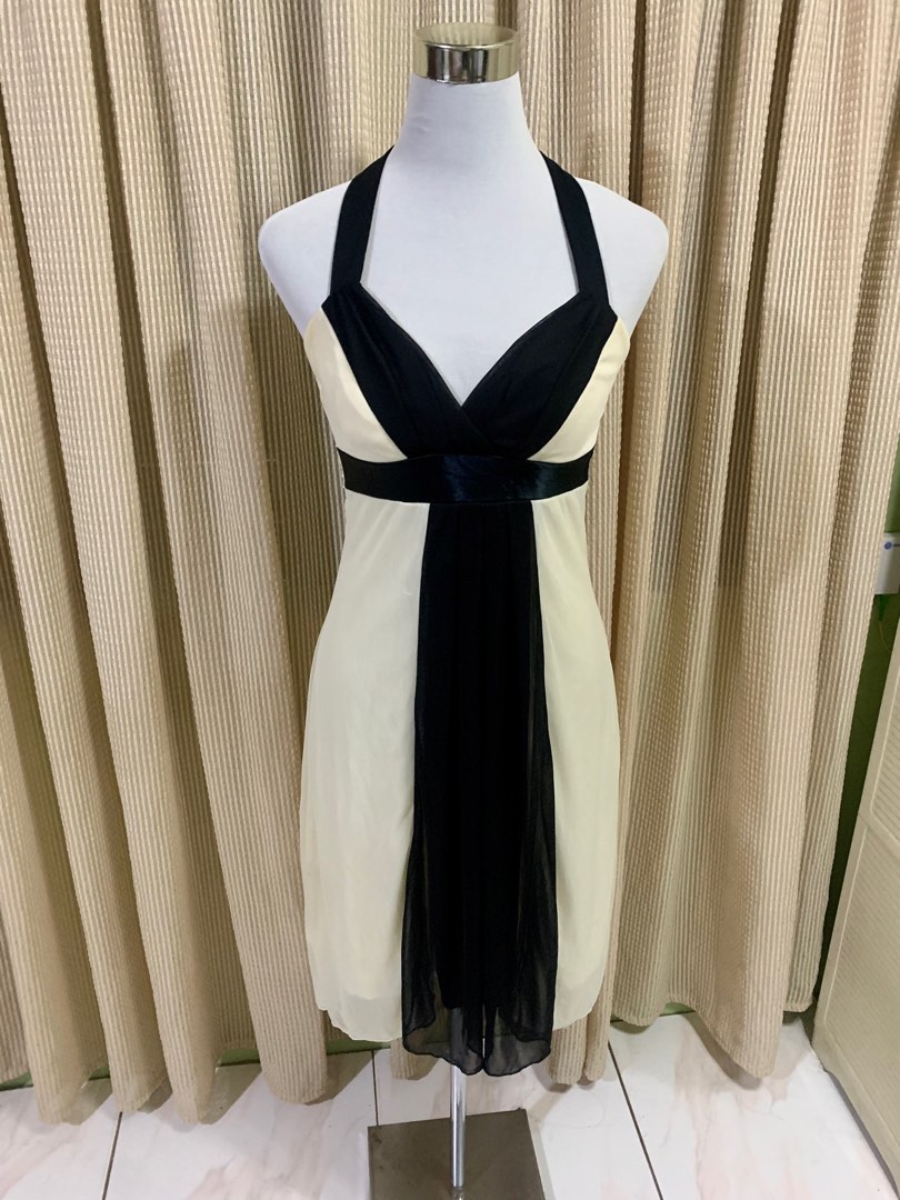 Ruby rox Black and Creme Halter Party/Formal Dress (S-M), Women's ...