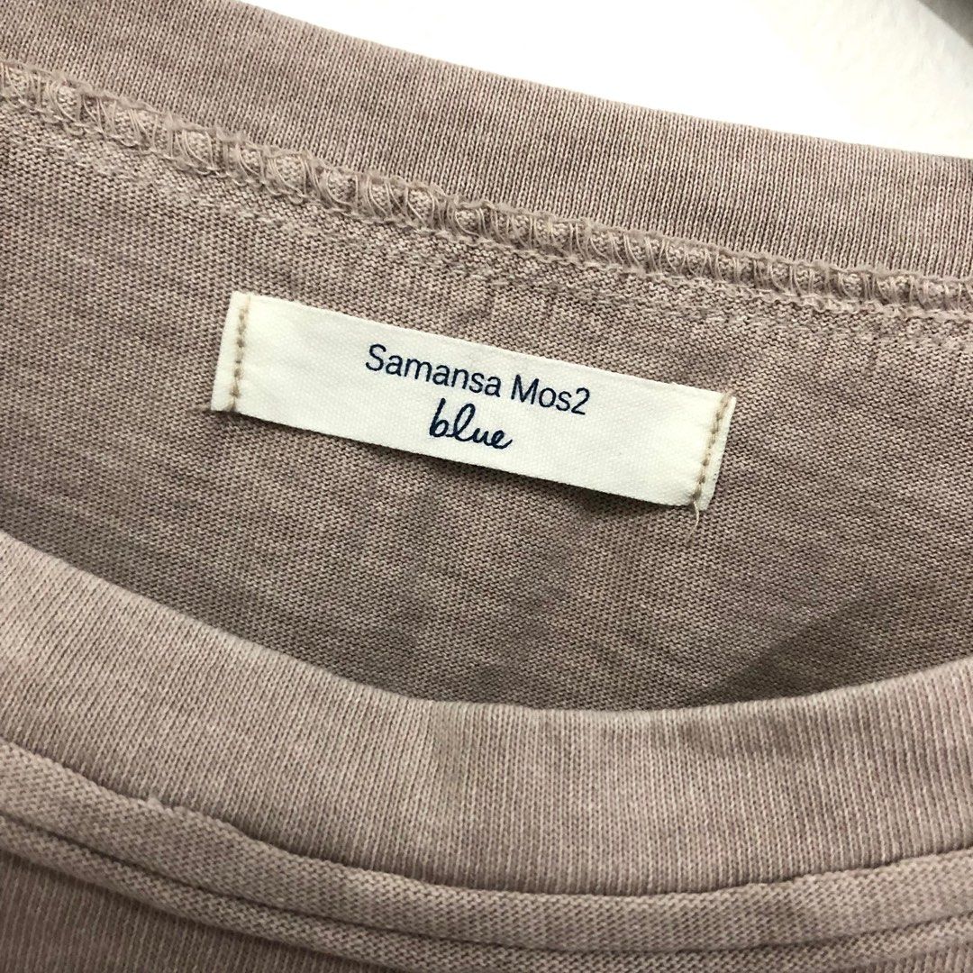 Samansa Mos2 Blue Japan Widefit Faded Style Bosy Wide Semi Crop Shirt, Women's Fashion, Tops ...