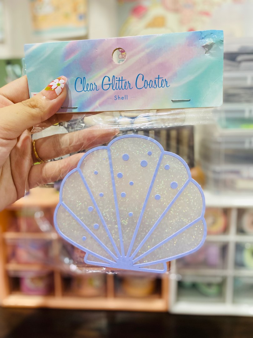 shell clear glitter coaster, Looking For on Carousell
