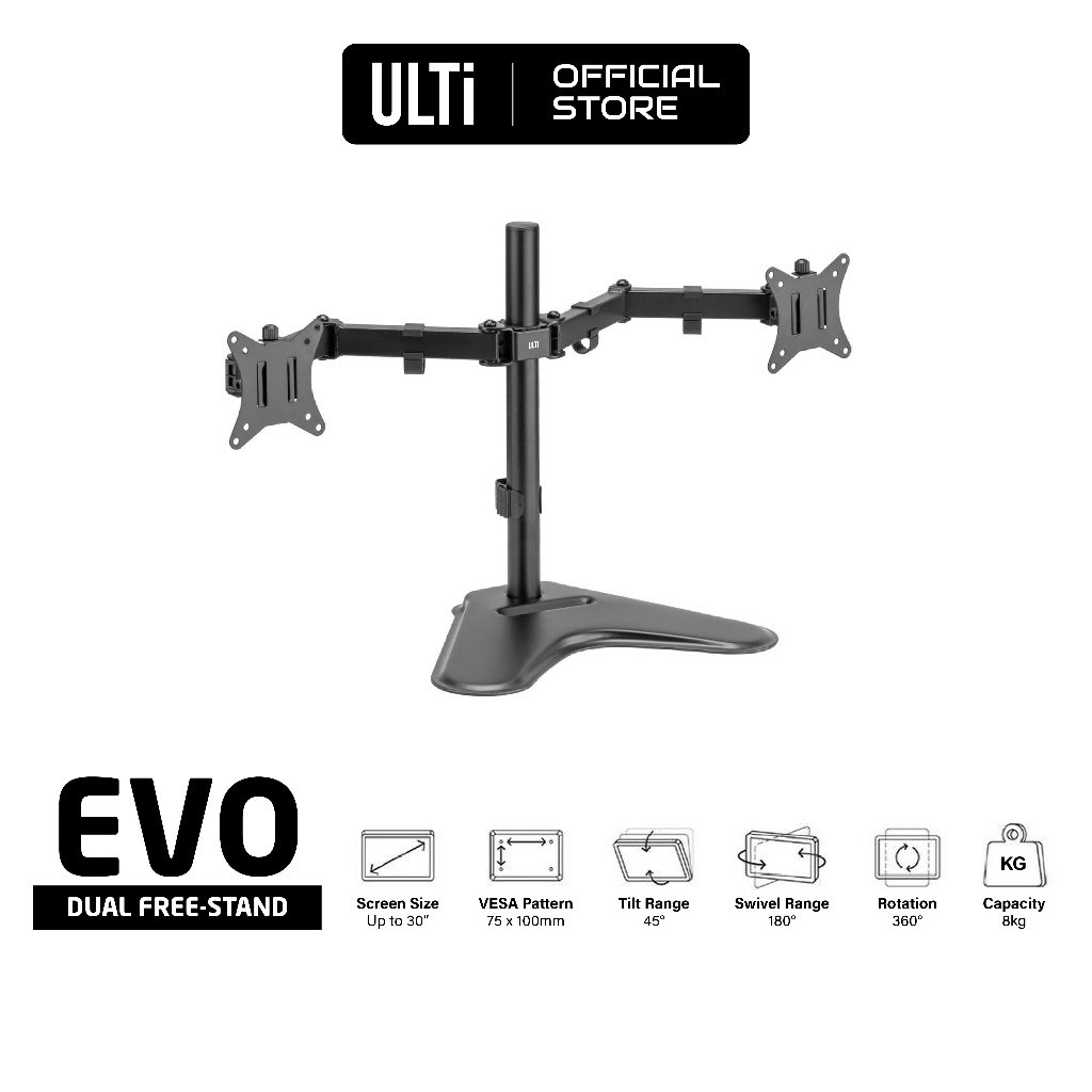 ULTi EVO Dual Monitor Free-Standing Desk Stand Mount for 2 Screens up ...