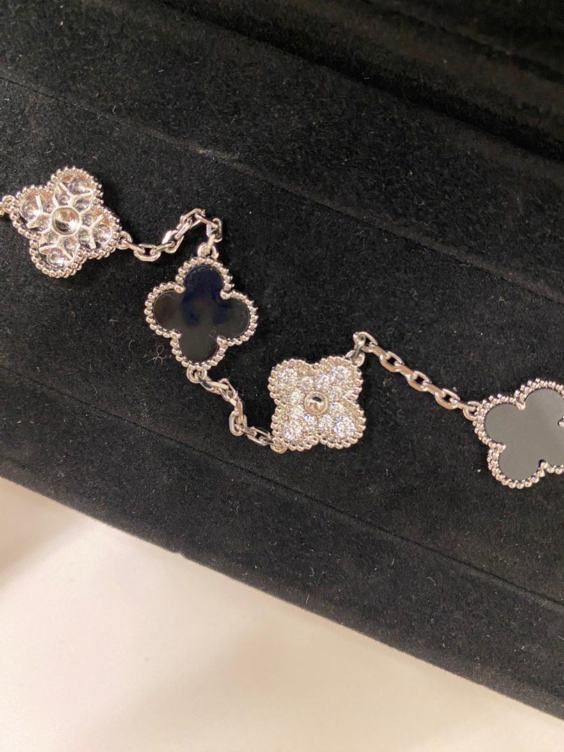 VCA Van Cleef & Arpels black and diamond silver vintage Alhambra bracelet, Women's Fashion ...