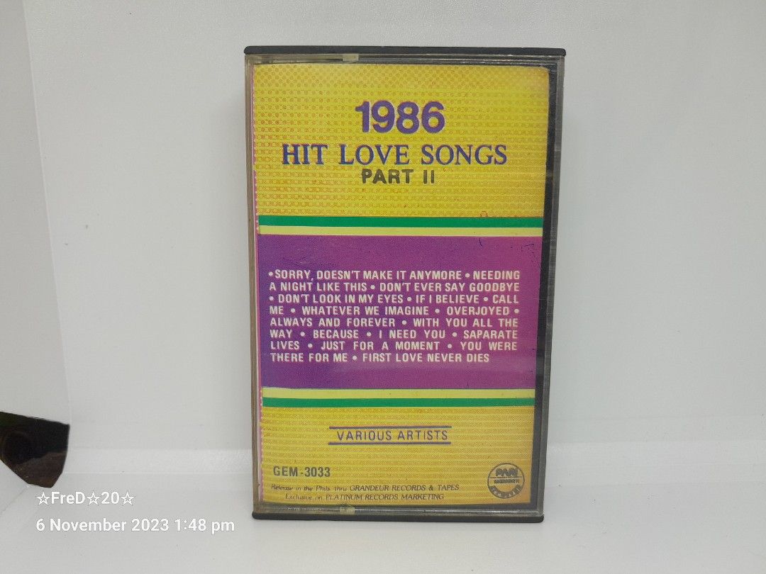 Vintage 1986 Hit Love Songs Part II Casette Tape, Hobbies & Toys ...