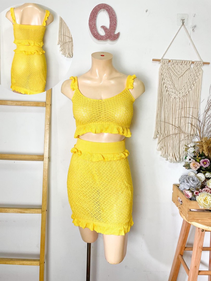 Yellow Knitted Coords Shein, Women's Fashion, Dresses & Sets, Sets or ...