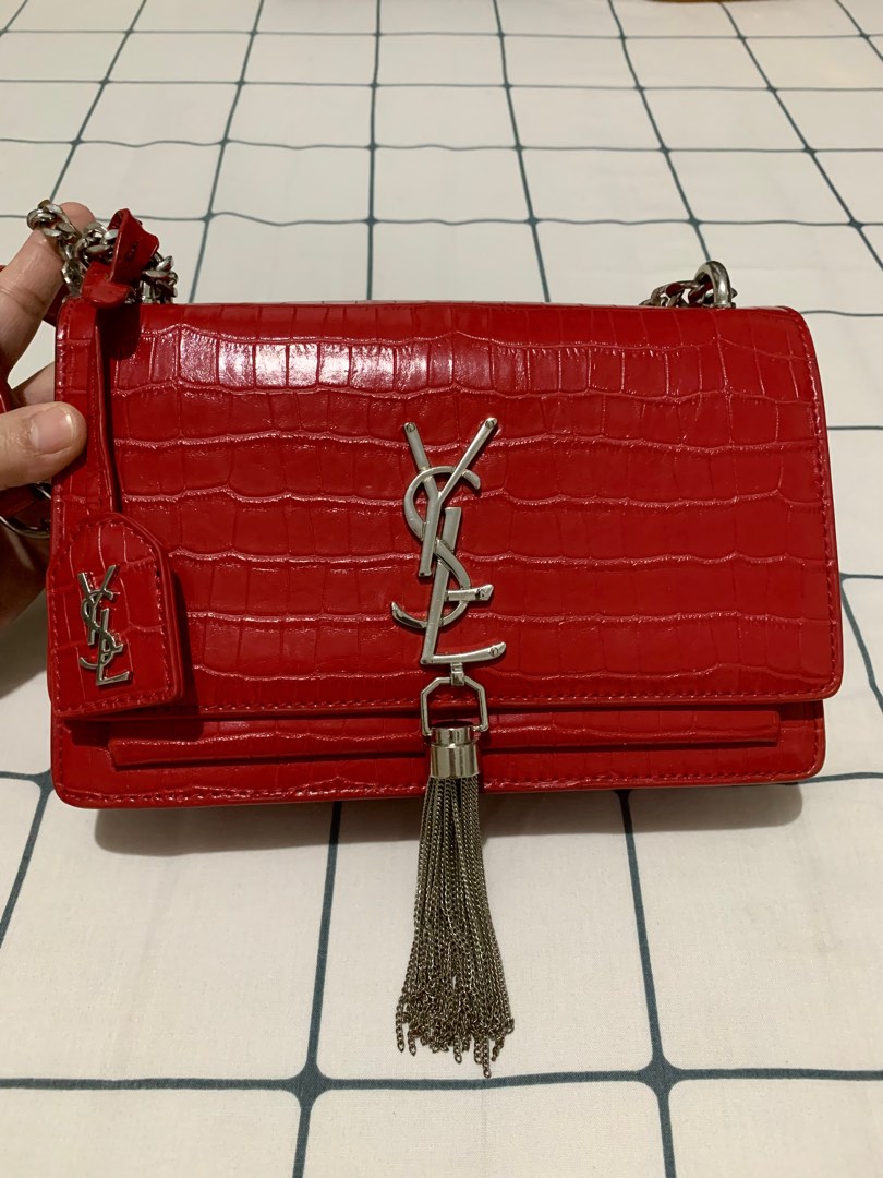 YSL Sunset Croco Red Crossbody Bag (Preloved), Luxury, Bags & Wallets ...