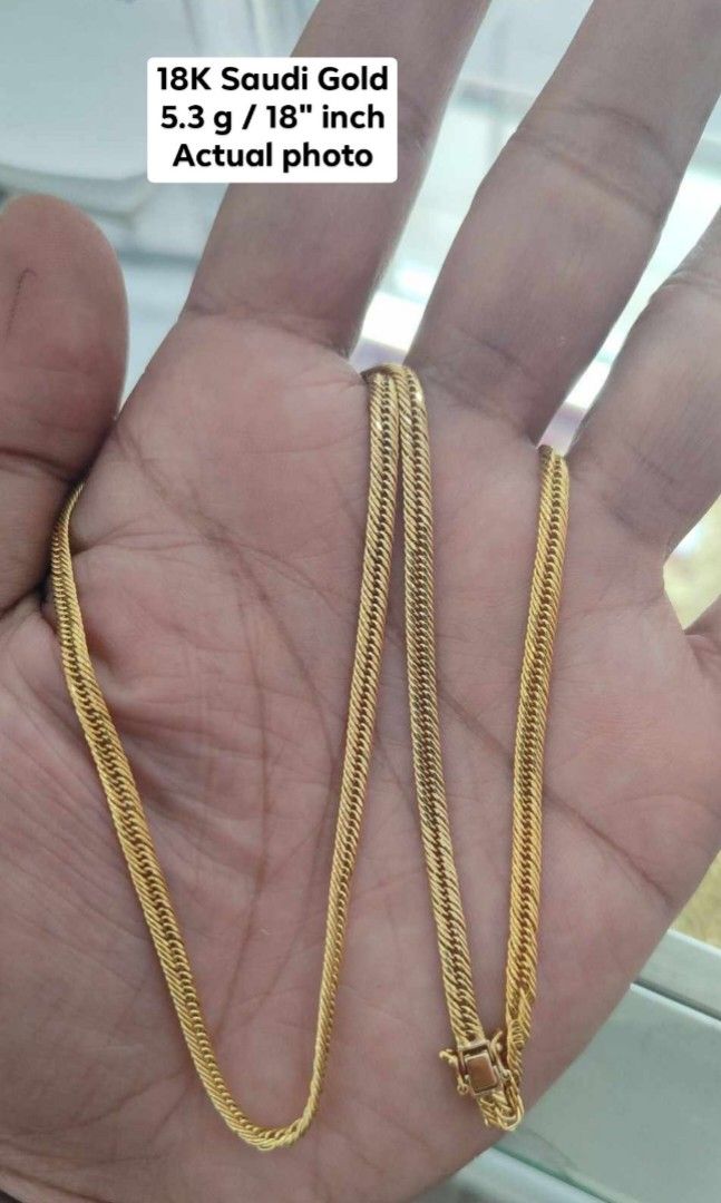 18K Saudi Gold Triple Lock Necklace 18 inches, Women's Fashion, Jewelry ...
