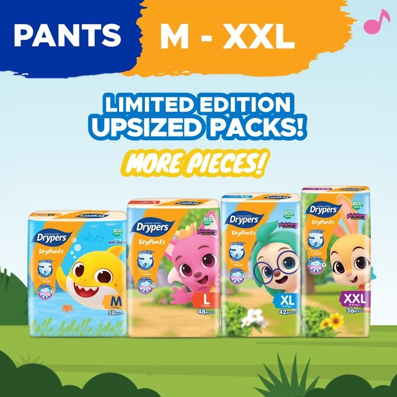 [4 packs] Drypers Drypantz Baby Diapers Pants Diaper Pinkfong Limited ...
