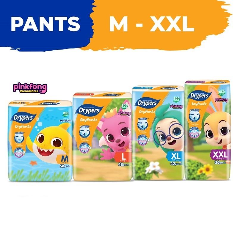 [4 packs] Drypers Drypantz Baby Diapers Pants Diaper Pinkfong Limited ...