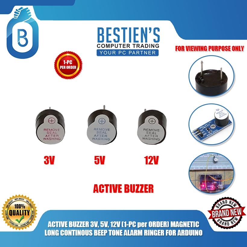 ACTIVE BUZZER 3V, 5V, 12V (1-PC per ORDER)MAGNETIC LONG CONTINOUS BEEP ...
