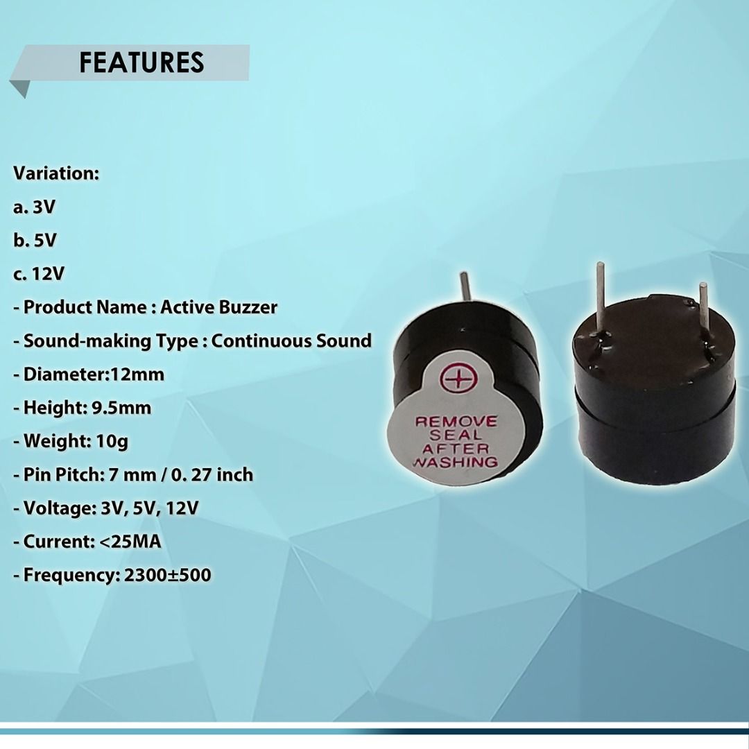 ACTIVE BUZZER 3V, 5V, 12V (1-PC per ORDER)MAGNETIC LONG CONTINOUS BEEP ...