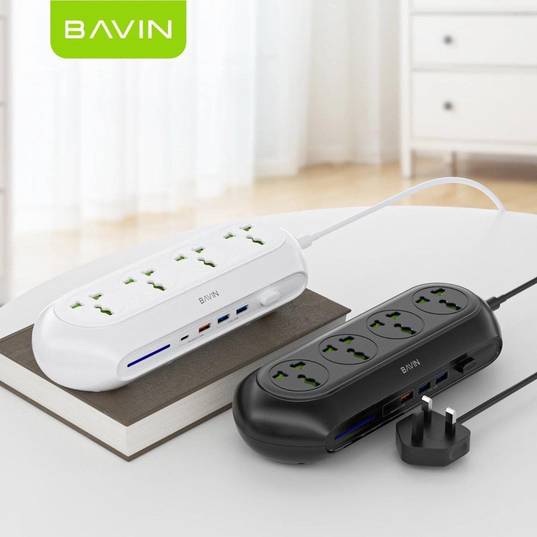 Bavin Socket Hub Extension with 4 Power Socket & 3 USB QC3.0 Fast ...