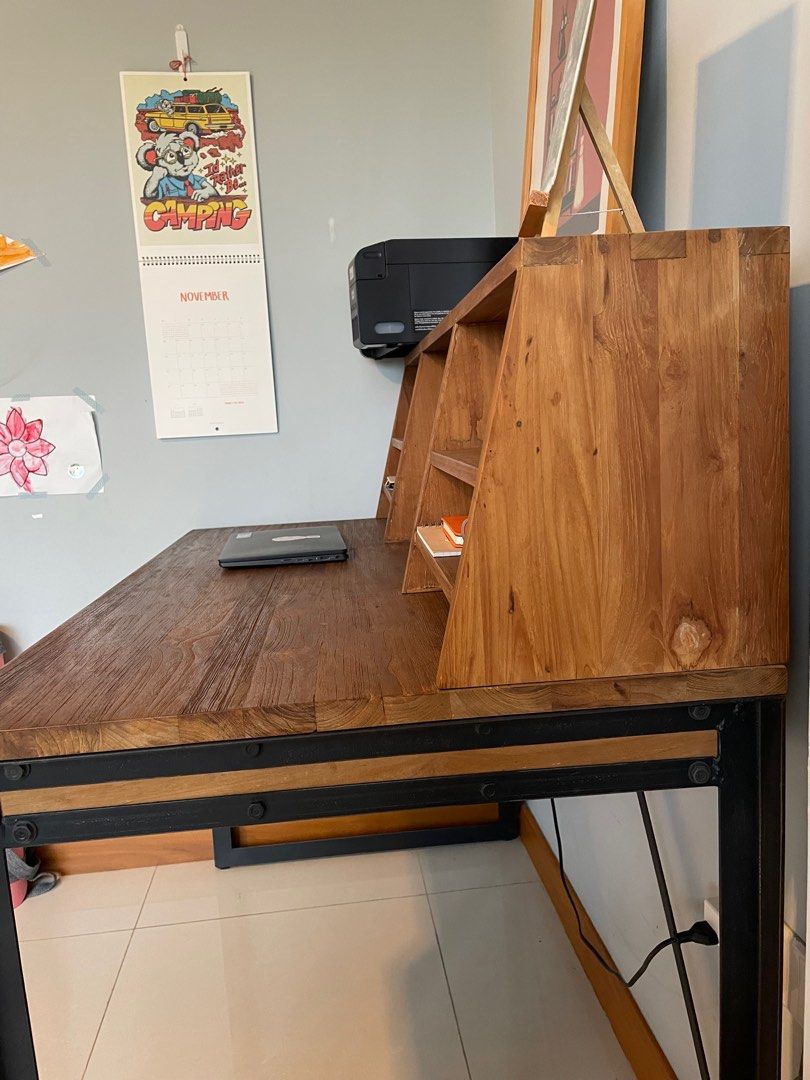 Beautiful aged teak table with shelving unit from Journey East ...