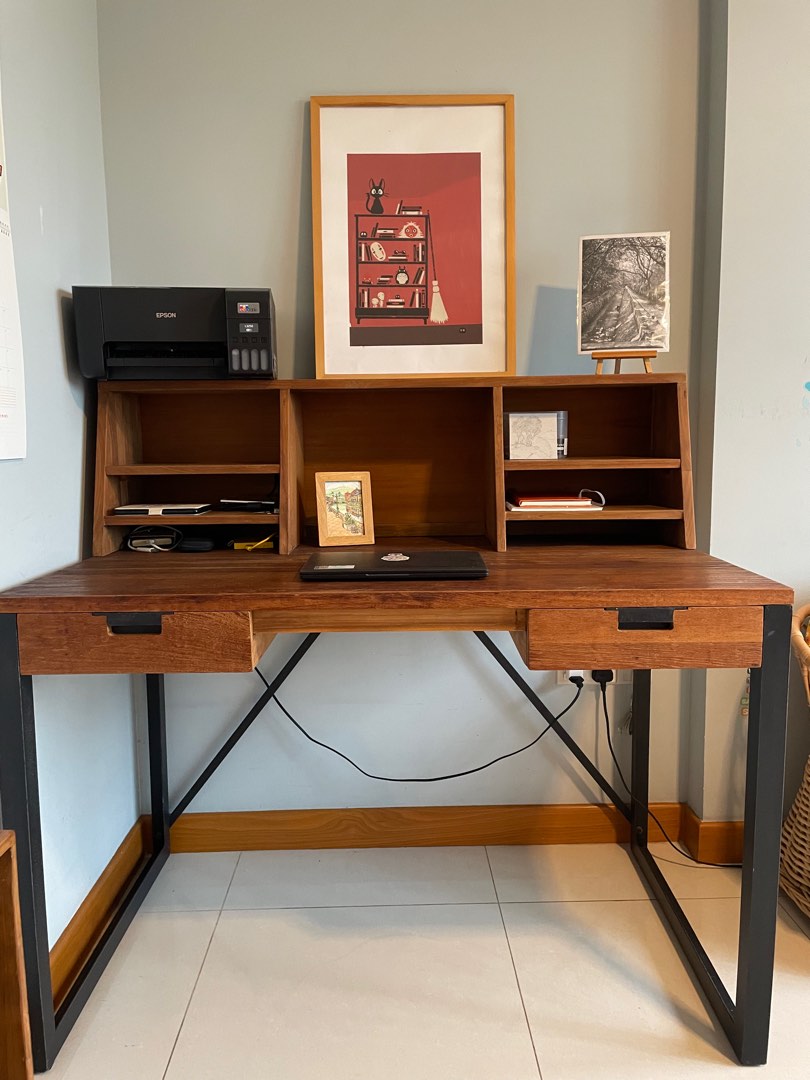 Beautiful aged teak table with shelving unit from Journey East ...