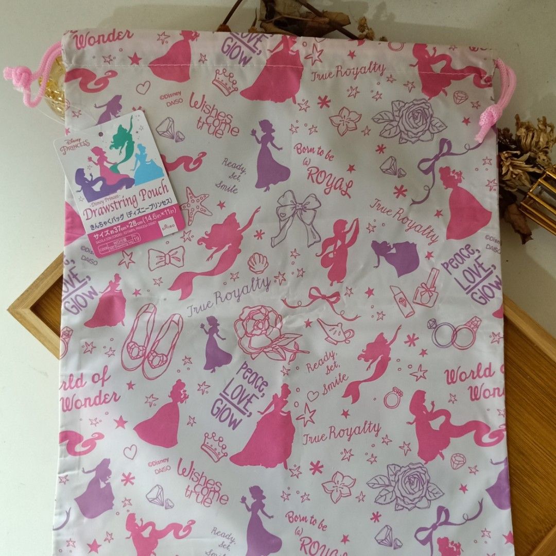 Daiso Disney Princess Drawstring Pouch, Women's Fashion, Bags & Wallets ...
