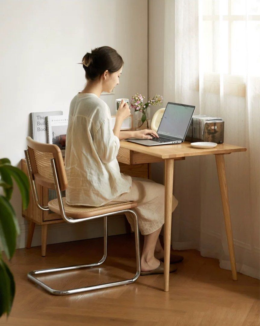 DIEU Japandi Solid Wood Study Desk, Furniture & Home Living, Furniture ...