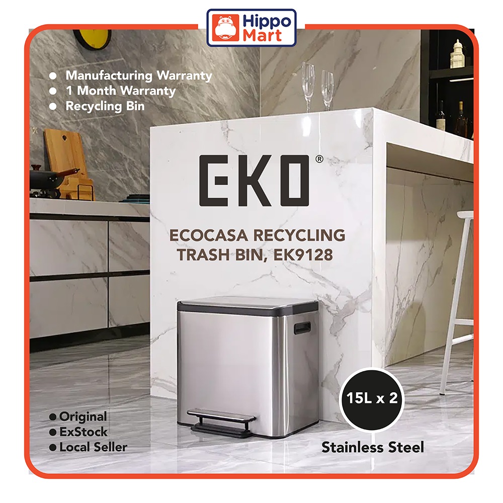 EKO ECOCASA, EK9128, 15L + 15L, Double Liner Recycling Bin with Soft ...