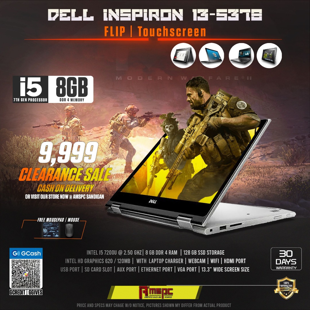 FLIP LAPTOP TOUCHSCREEN I5 7TH GEN DELL INSPIRON 13-5378 8GB RAM DDR4 128GB SSD 13.1 INCHES ...