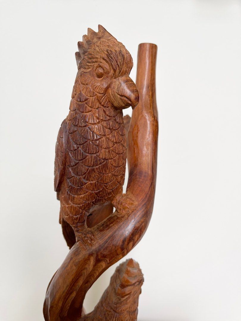 Hand Carved Kayu Raja Parrots Sculpture, Furniture & Home Living, Home ...