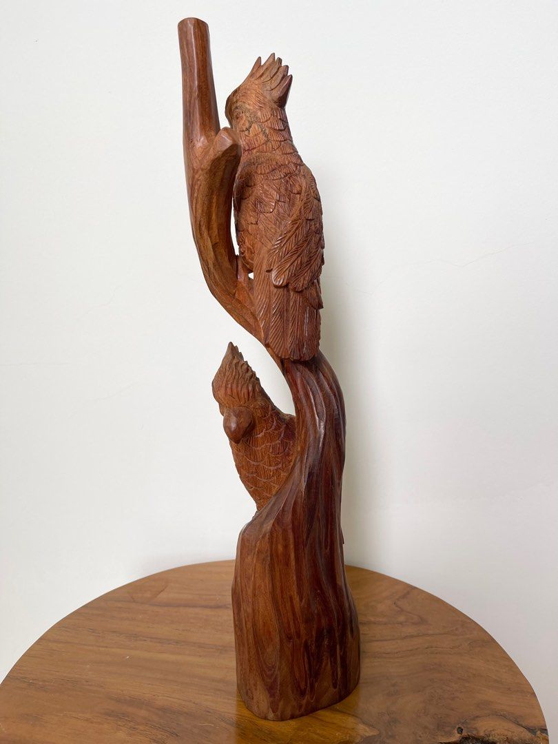 Hand Carved Kayu Raja Parrots Sculpture, Furniture & Home Living, Home ...