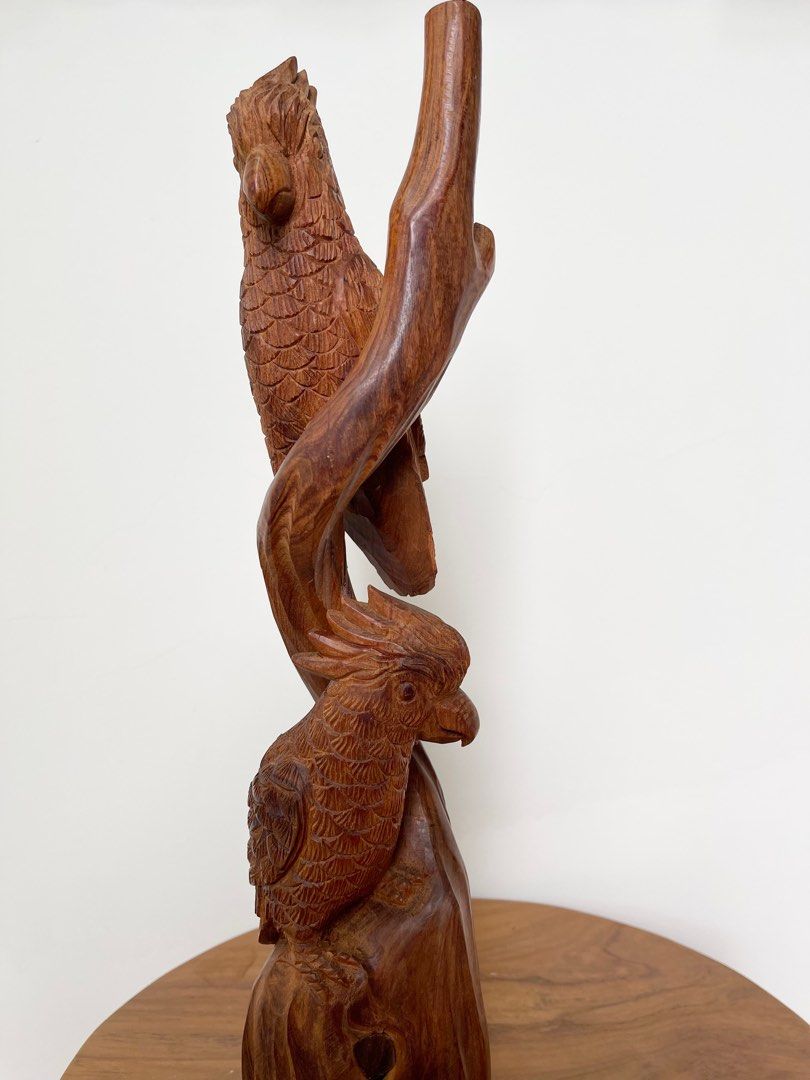 Hand Carved Kayu Raja Parrots Sculpture, Furniture & Home Living, Home ...